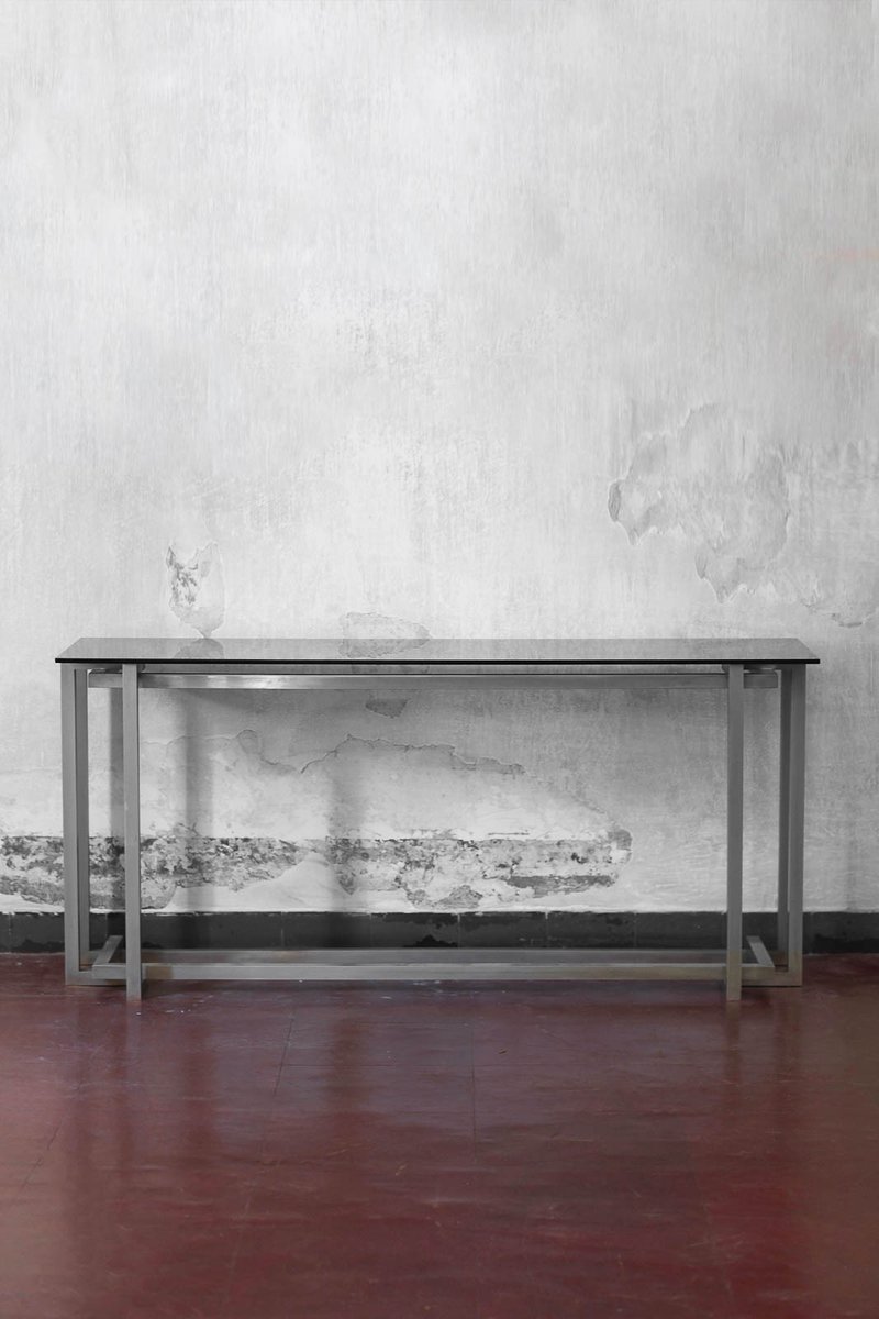 Metal Console with Smoked Glass Shelf, 1970 for sale at Pamono