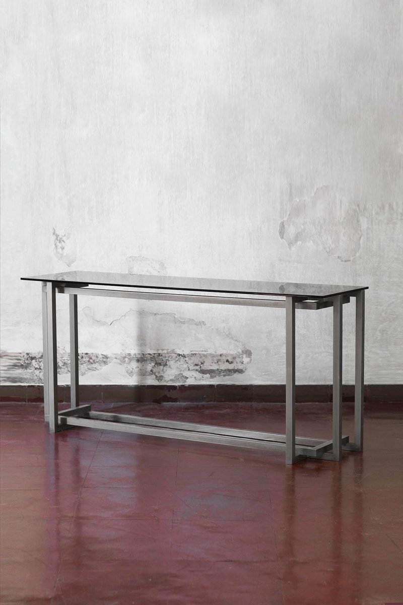 Metal Console with Smoked Glass Shelf, 1970 for sale at Pamono