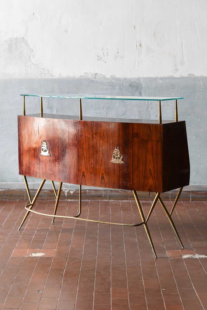 Mid-Century Bar Counter in Brass and Glass, 1950s, Set of 2 for sale at ...