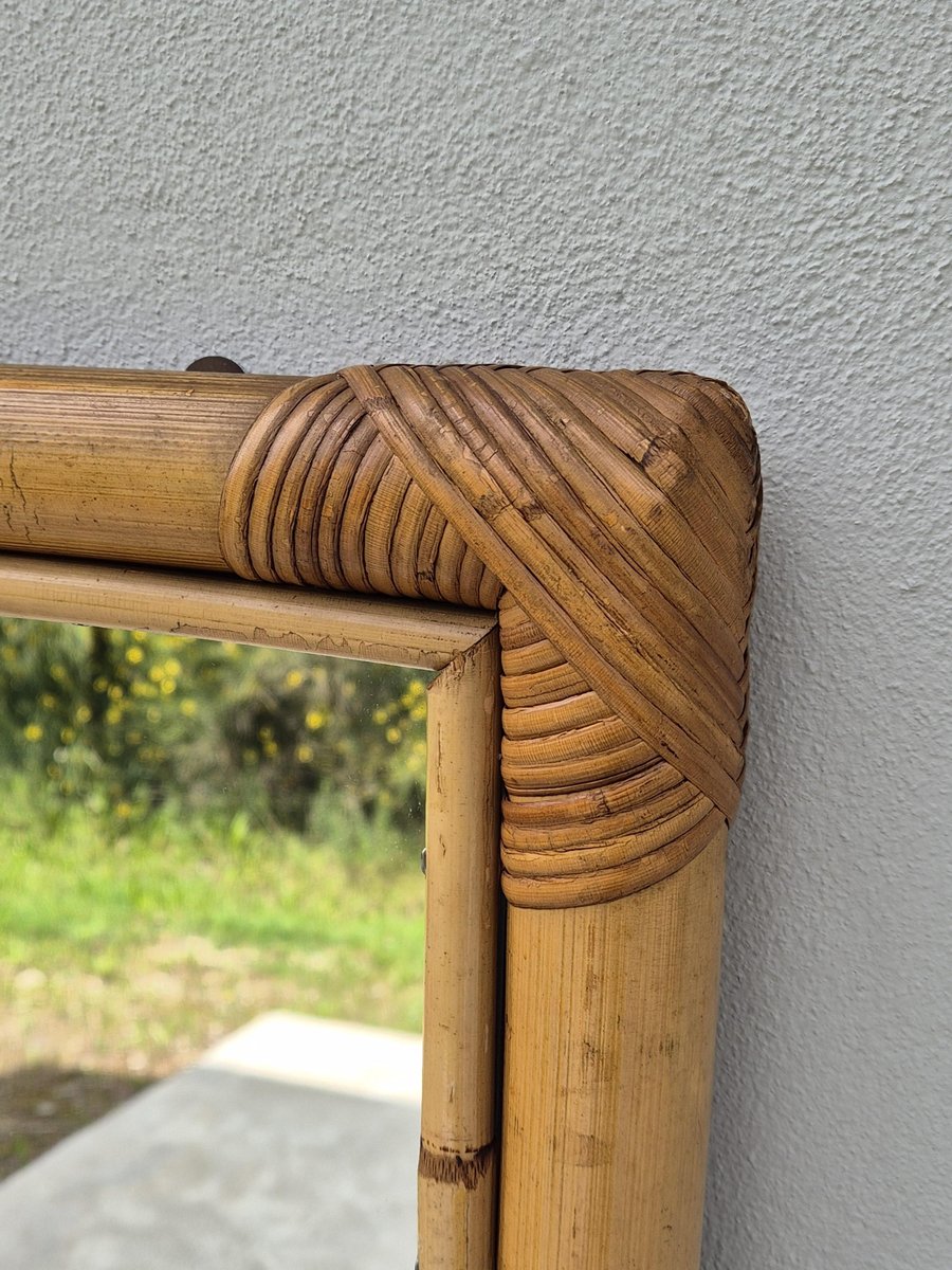 Vintage Bamboo Mirror, 1970s for sale at Pamono