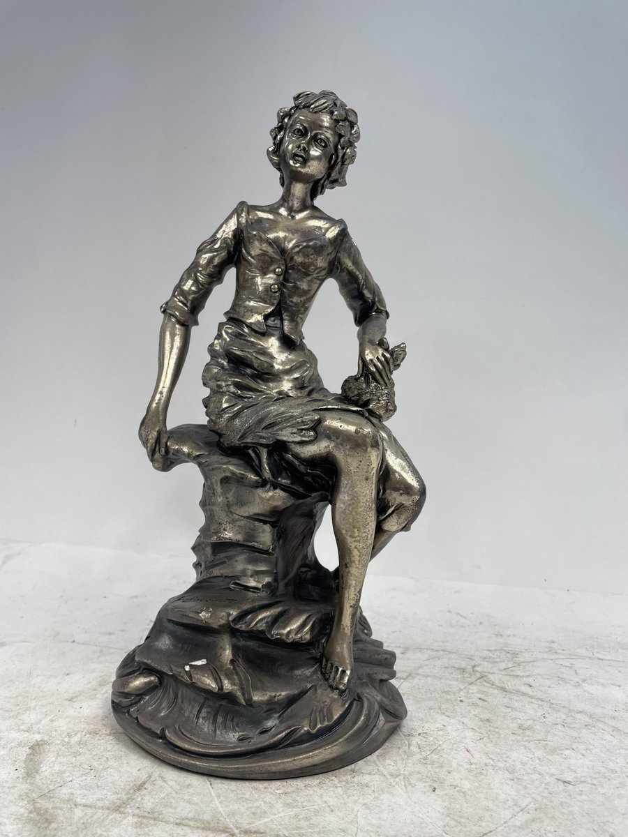 Statue in Silvered Pewter, 1920s for sale at Pamono