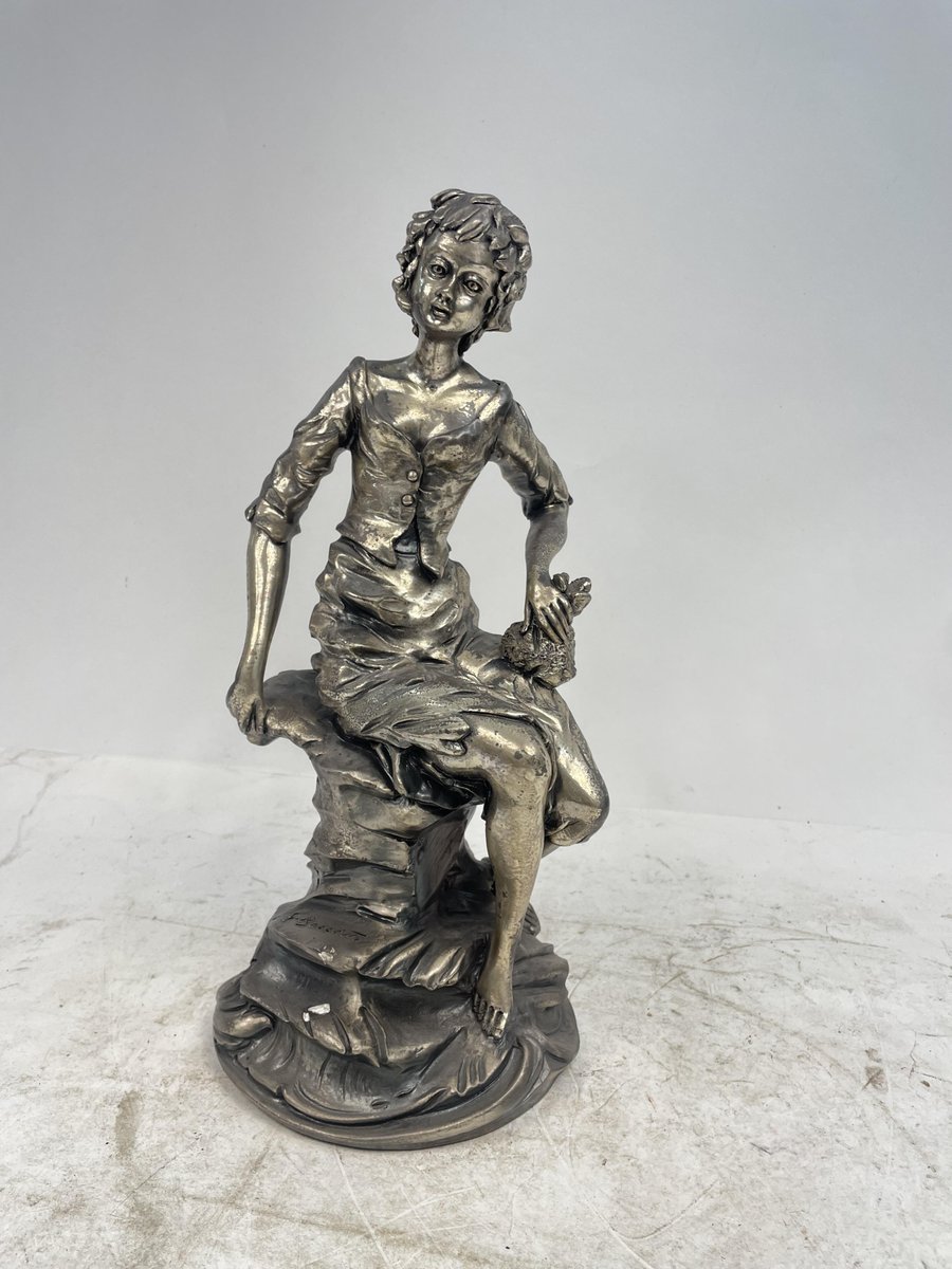 Statue in Silvered Pewter, 1920s for sale at Pamono