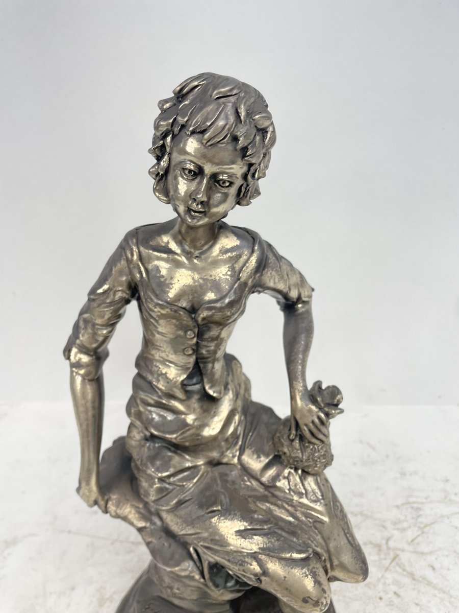 Statue in Silvered Pewter, 1920s for sale at Pamono