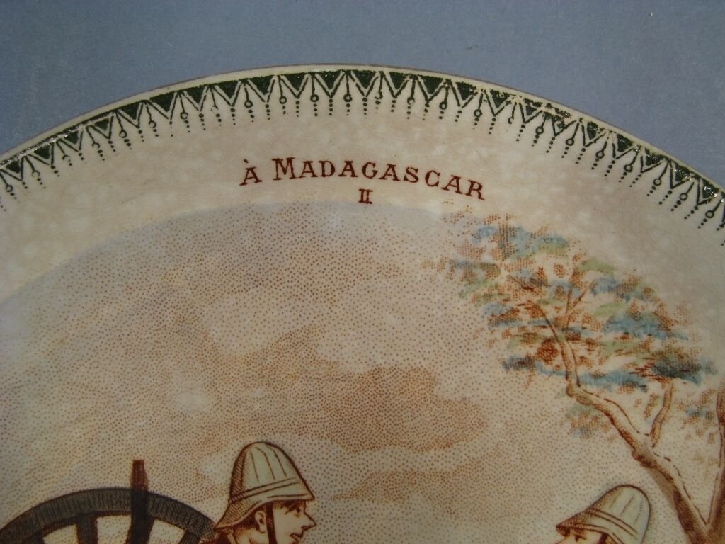 French Hb Faience Decorative Plate Commemorating the Madagascar, 1890s ...