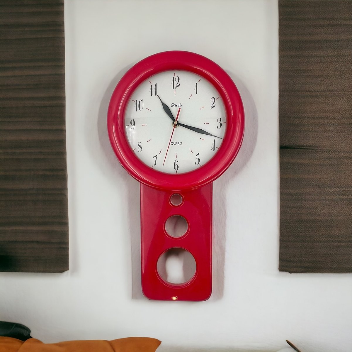 Pendulum Shaped Red Wall Clock by Lowell Italy, 1980s for sale at Pamono