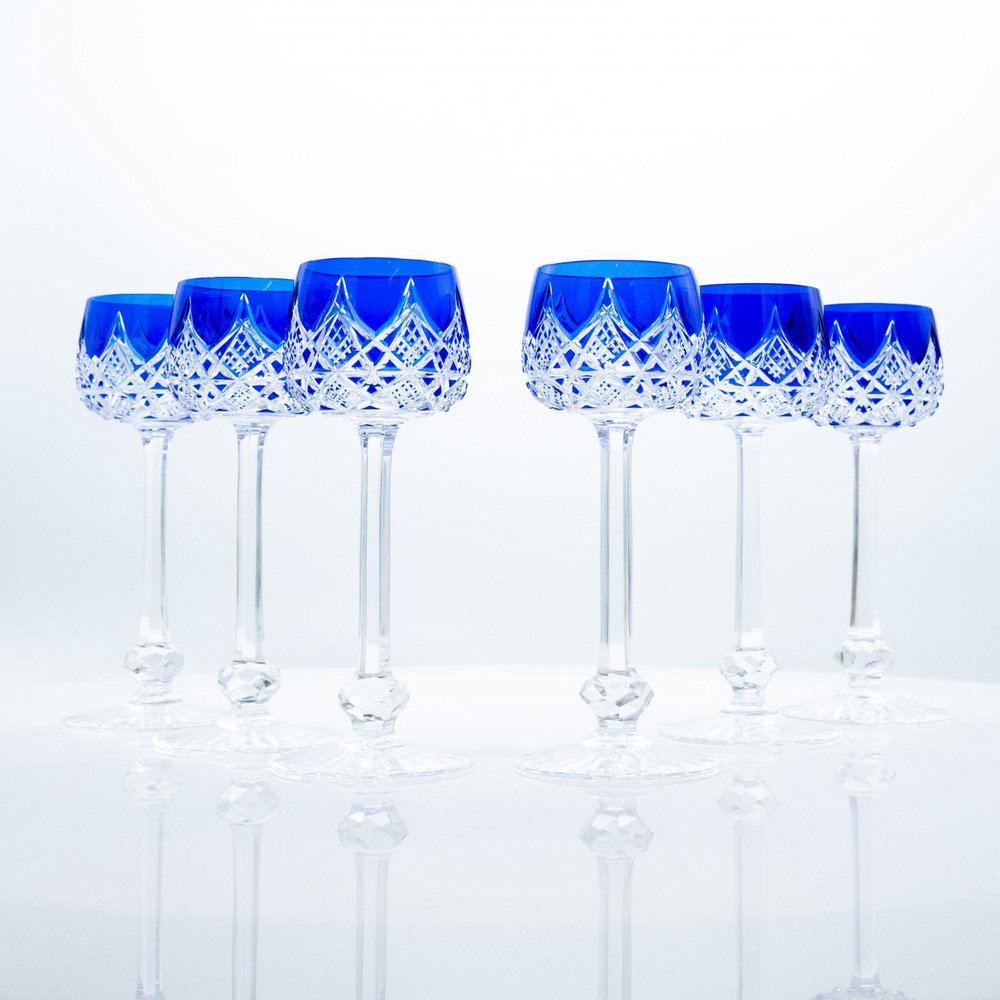 Blue Baccarat Crystal Glasses, France, 1960s, Set of 10 for sale at Pamono