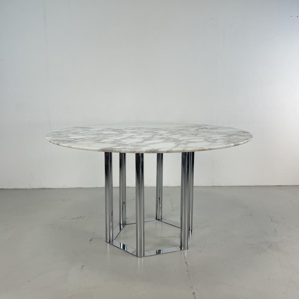 Italian Carrara Marble and Chrome Dining Table, 1970s for sale at Pamono