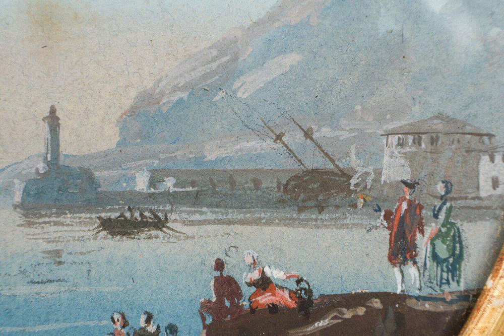 After Quentin de La Tour, Miniature Galleon and Port Scene, 1700s ...