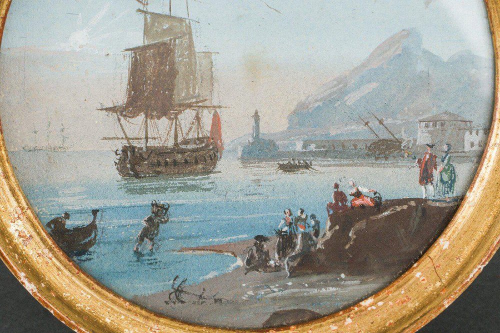 After Quentin de La Tour, Miniature Galleon and Port Scene, 1700s ...