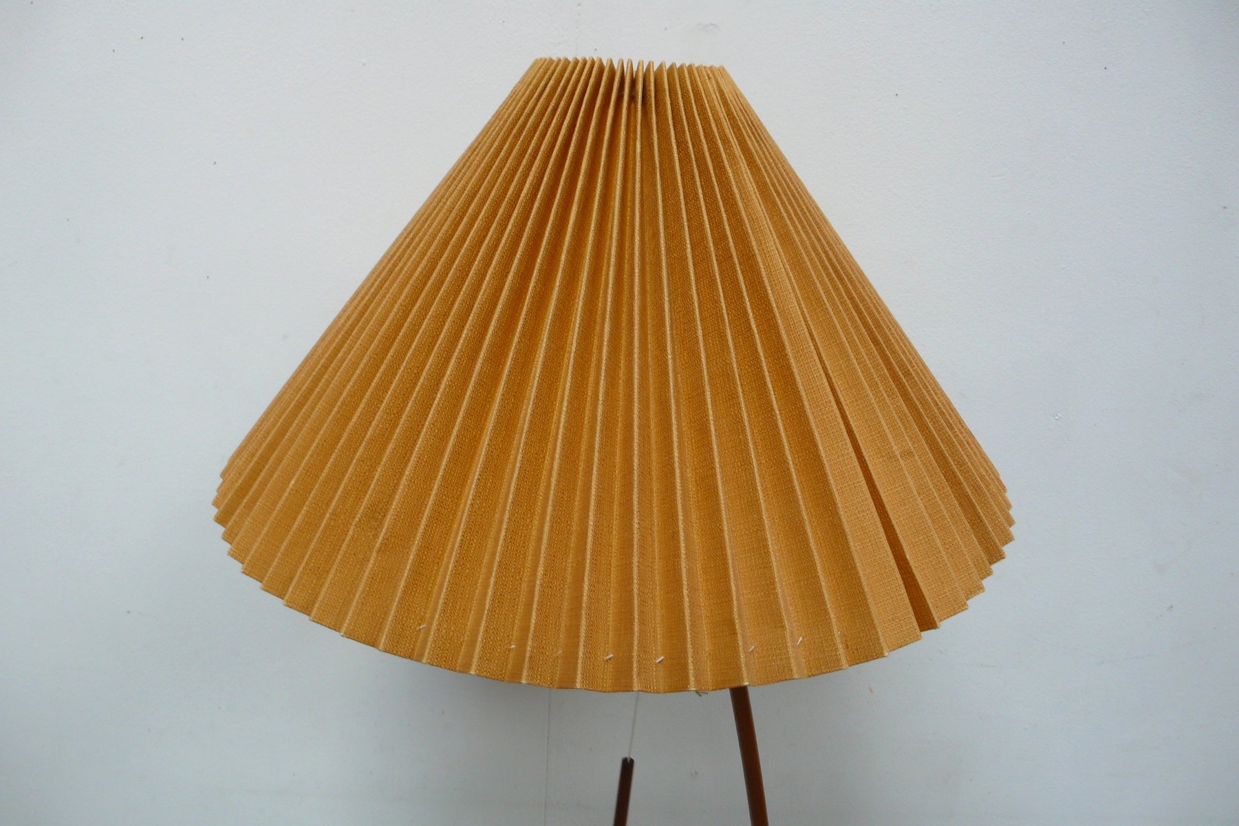 Mid-Century German Modern Curved Teak Floor Lamp and Pleated Shade ...