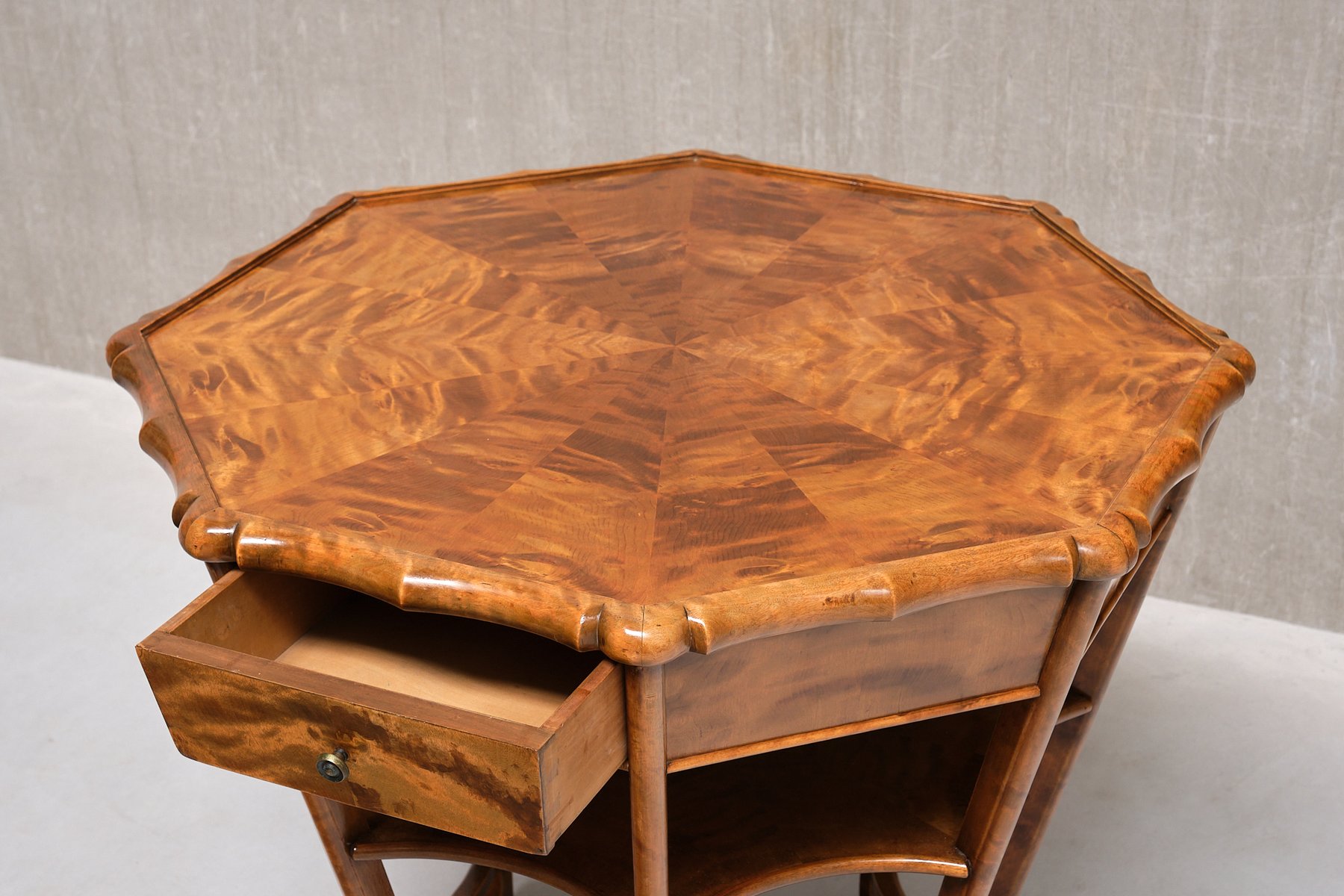 Expressionist Octagonal Center Table in Flamed Birch, Germany, 1920s ...