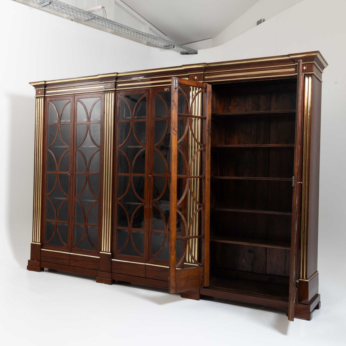 Large German Library Cabinet with Brass Fluting, 1800s for sale at Pamono