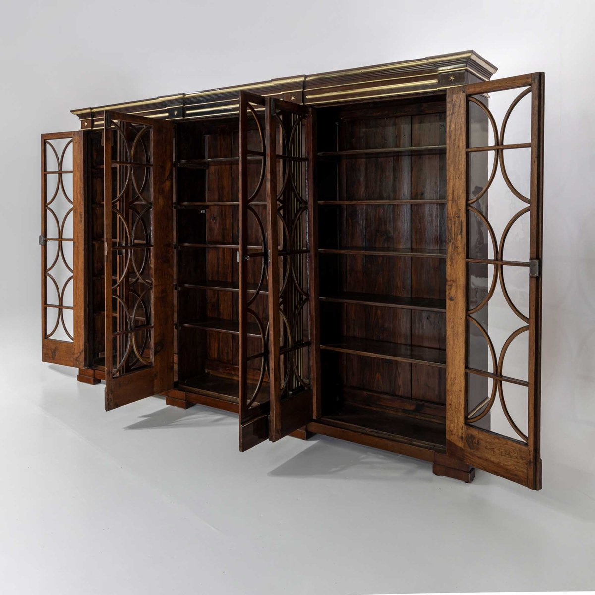 Large German Library Cabinet with Brass Fluting, 1800s for sale at Pamono