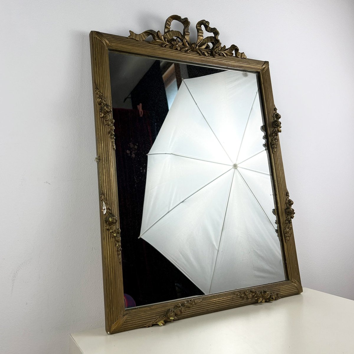 Louis XVI French Wall Mirror with Bow Cartouche, 1890s for sale at Pamono