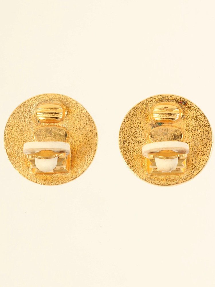 Black Round CC Mark Earrings from Chanel, 1996, Set of 2 for sale at Pamono