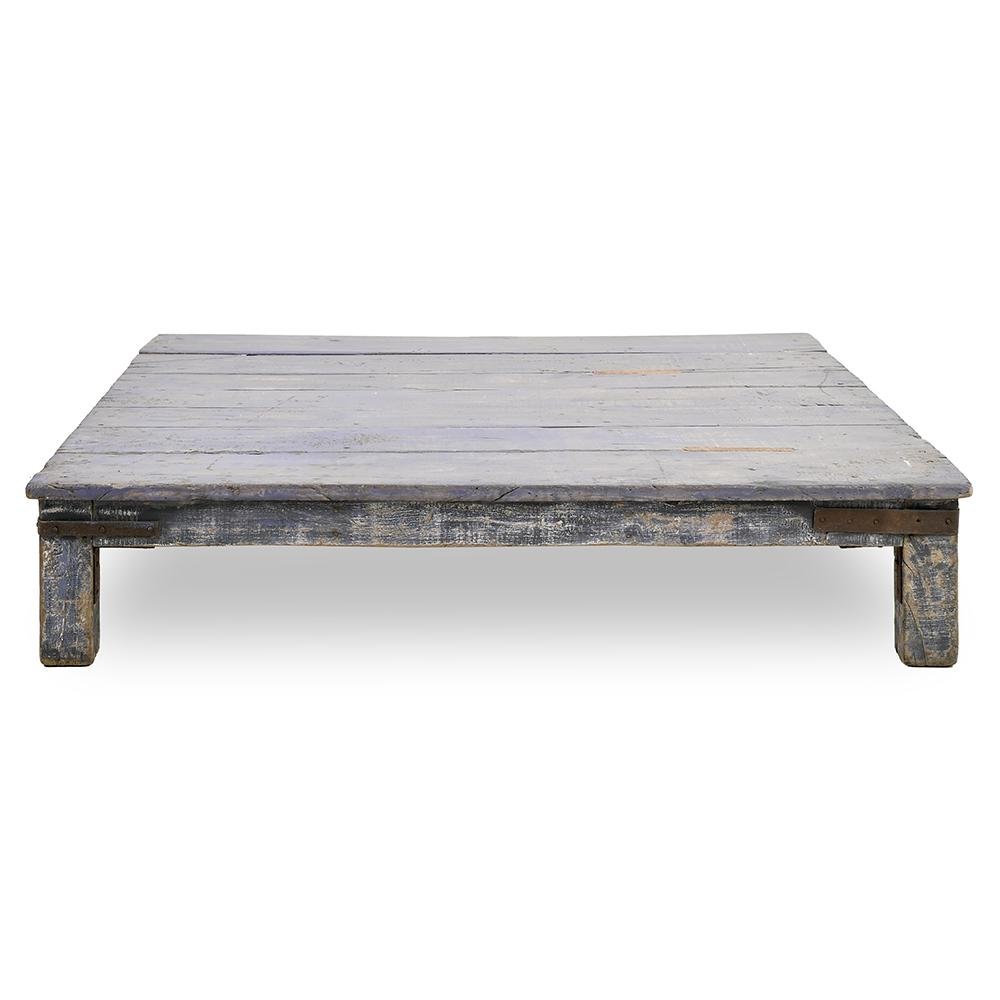 Wooden Coffee Table with Blue Patina for sale at Pamono