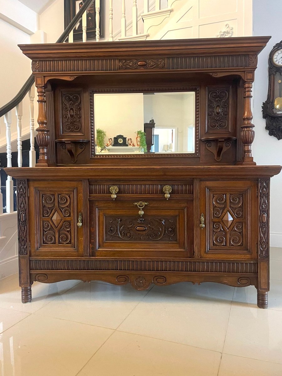 Antique Victorian Carved Oak Sideboard, 1880 for sale at Pamono