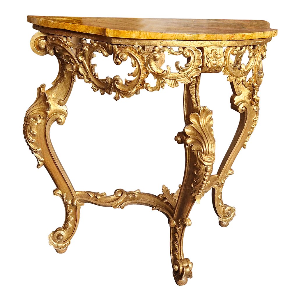 Early 20th Century Louis XV Half-Moon Console in Carved and Gilded Wood ...