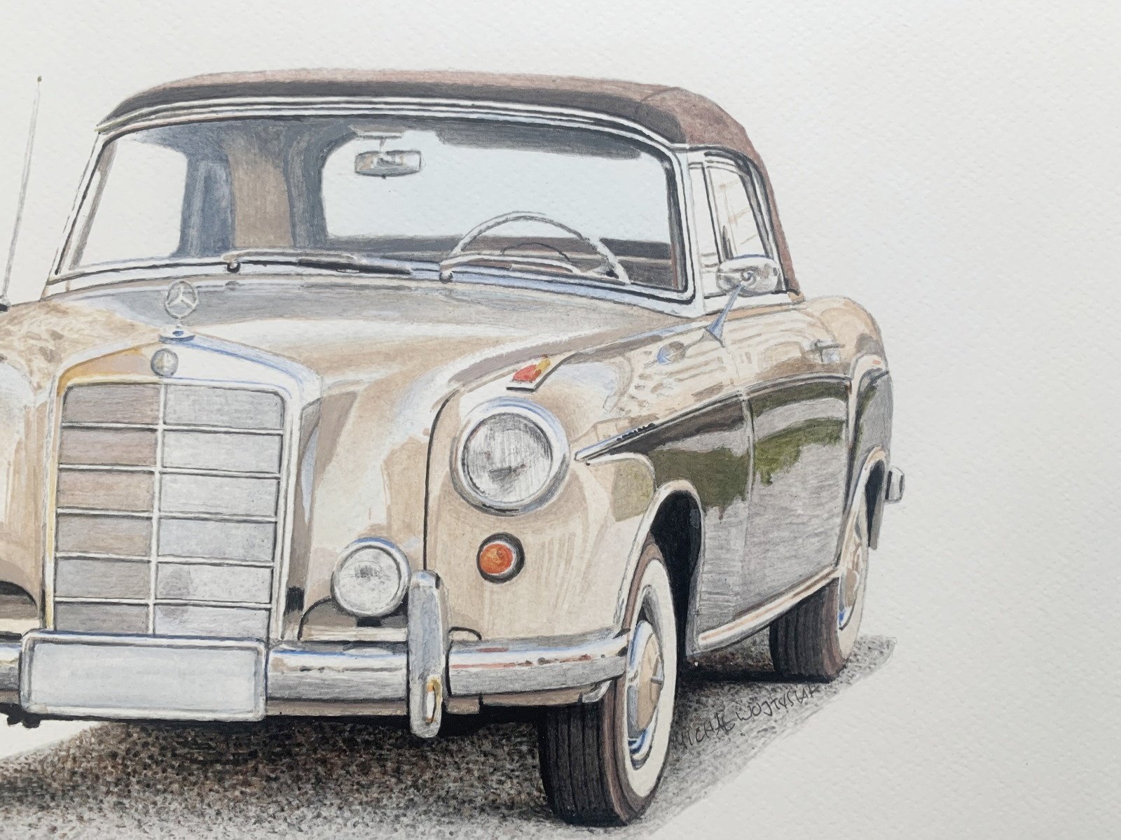 Michal Wojtysiak, Mercedes W128 Ponton, Acrylic on Paper, 2023 for sale at Pamono
