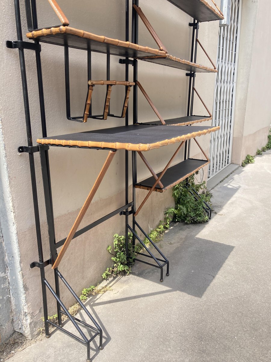 Leather-Covered Bookcase by Jacques Adnet, 1950s for sale at Pamono