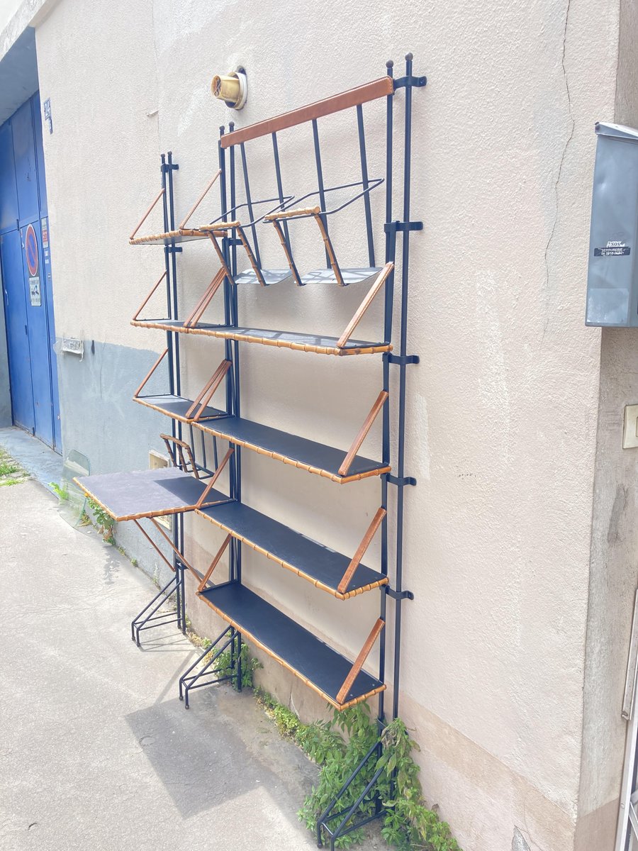 Leather-Covered Bookcase by Jacques Adnet, 1950s for sale at Pamono