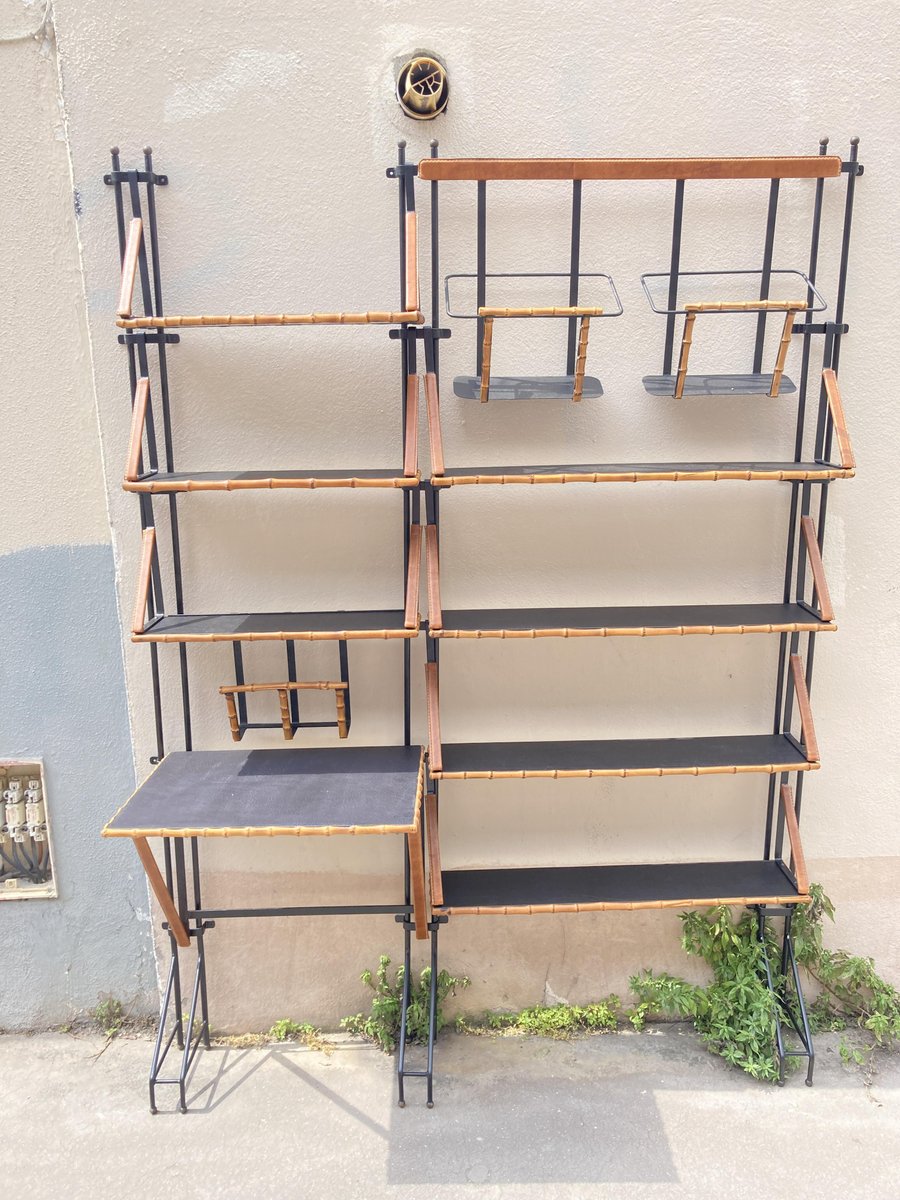 Leather-Covered Bookcase by Jacques Adnet, 1950s for sale at Pamono