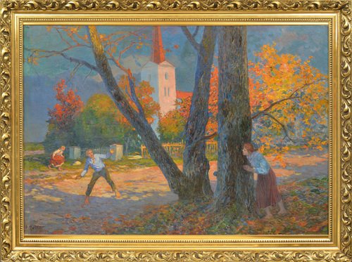 Aleksandrs Apsitis, Children Play, Oil on Canvas for sale at Pamono