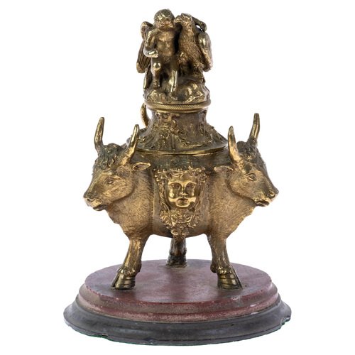 19th Century Victorian Grand Tour Bronze Bovine & Bacchus Inkwell for ...