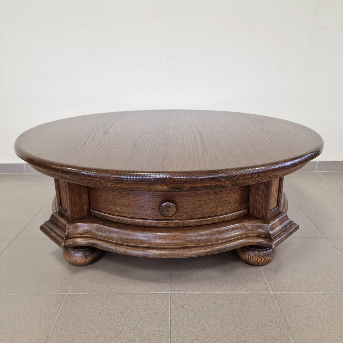 Large Round Coffee Table with Drawer for sale at Pamono