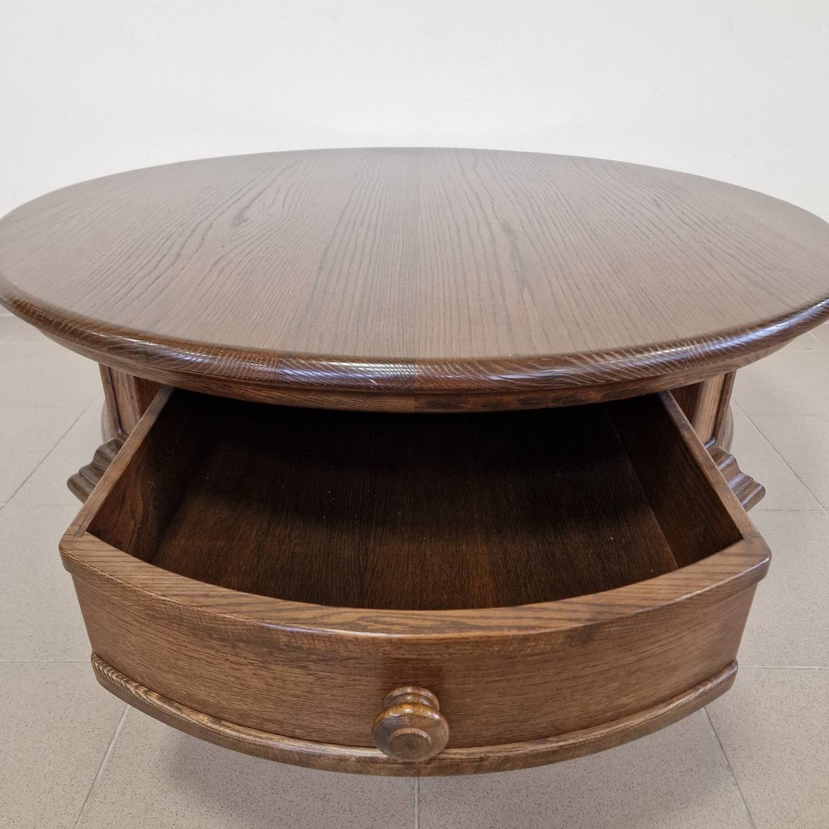 Large Round Coffee Table with Drawer for sale at Pamono