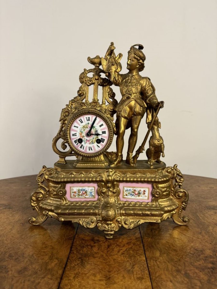 Antique French Victorian Gilt Metal and Porcelain Mantle Clock, 1860 ...