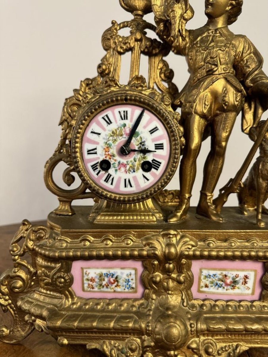 Antique French Victorian Gilt Metal and Porcelain Mantle Clock, 1860 ...