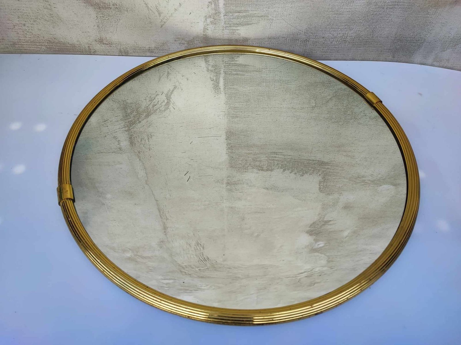 Vintage Mirror with Brass Frame, 1980s for sale at Pamono