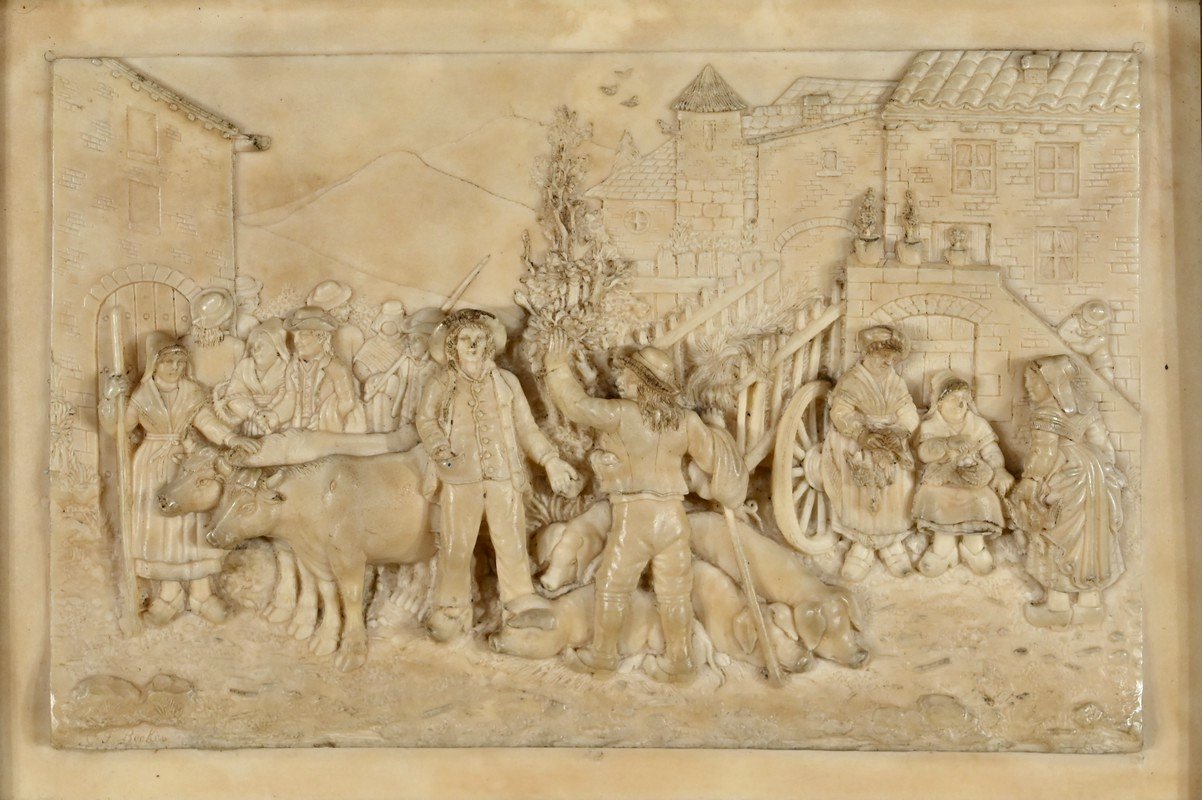 Bas-Relief Painting in Petrified Limestone by C. F. Becker, Late 19th ...