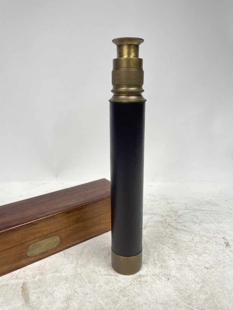 Vintage Brass Telescope with Mahogany Case, 1950s for sale at Pamono