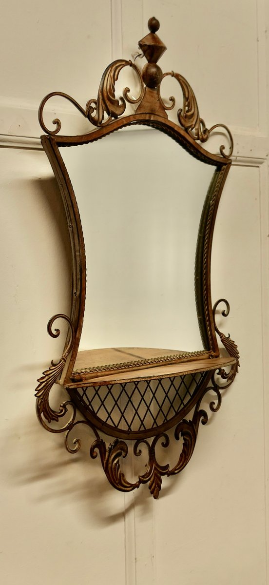 Metal Wall Mirror with Shelf, 1960s for sale at Pamono