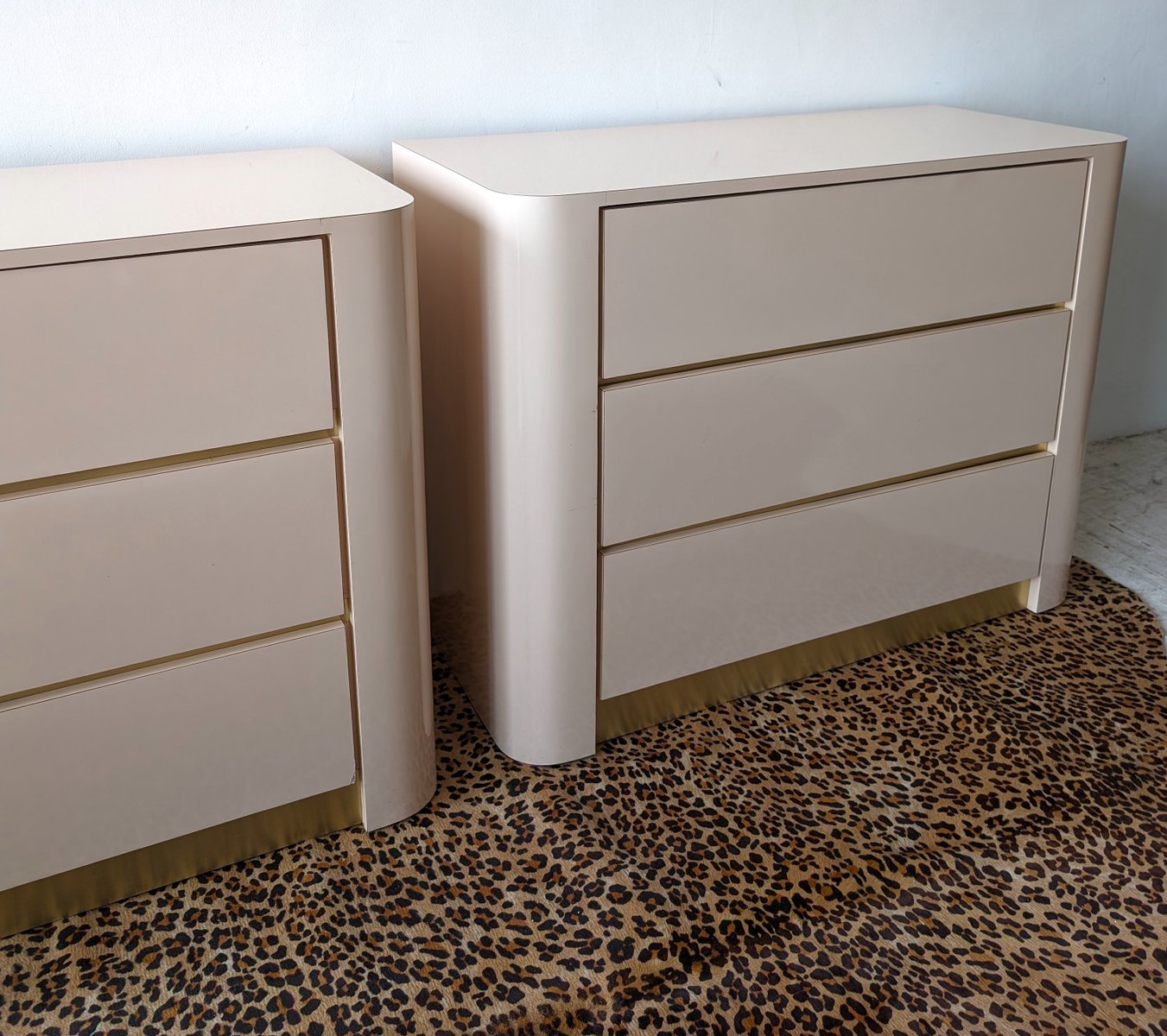 Vintage American Postmodern Pale Blush Pink & Gold Drawer Cabinet ...