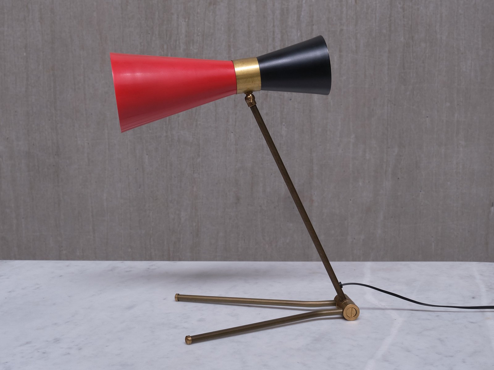 Adjustable Brass Desk Lamp in Black and Red Diabolo Shade from Stilnovo ...