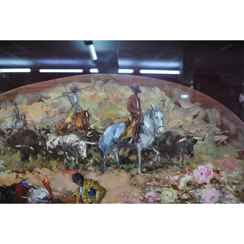 Navarro Sánchez, Stierkampf gewidmet dem Meister Gastón, 1920er, Öl an ...