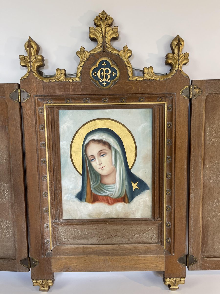 Large Religious Triptych Virgin Mary, 1800s for sale at Pamono