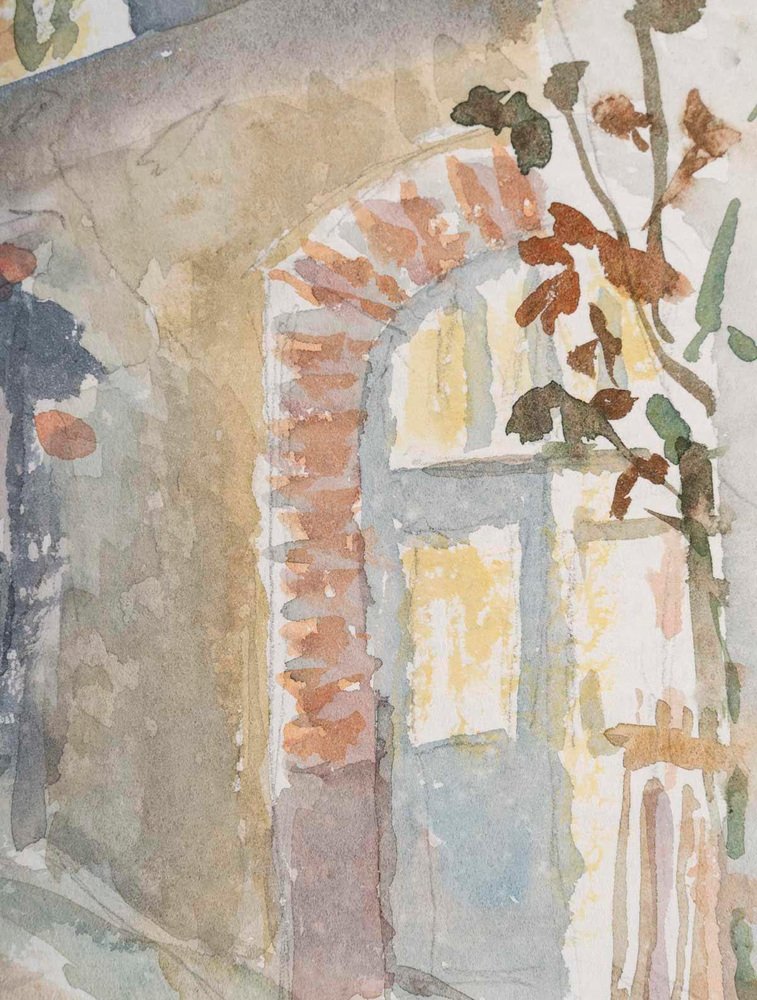 Evelyne Luez, Terrace, 1980, Watercolour on Paper for sale at Pamono