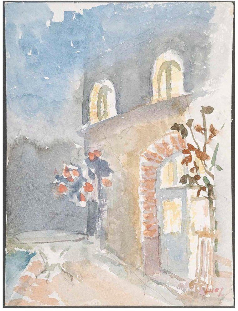 Evelyne Luez, Terrace, 1980, Watercolour on Paper for sale at Pamono