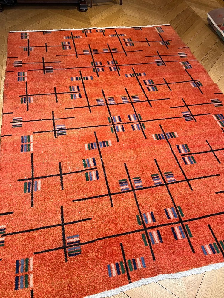 Orange-Colored Rug with Futurist Abstract Decorative Motifs by Zeki ...