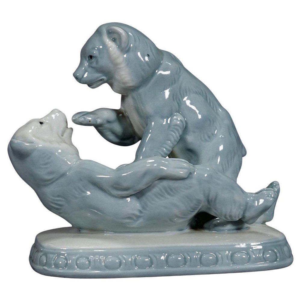 Vintage Porcelain Statue with Playing Bears, 1950s for sale at Pamono