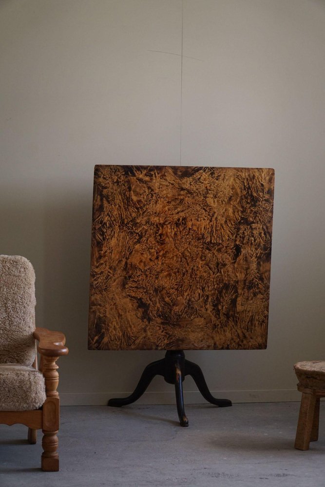 Antique Square Drop Leaf Table in Burl Wood for sale at Pamono