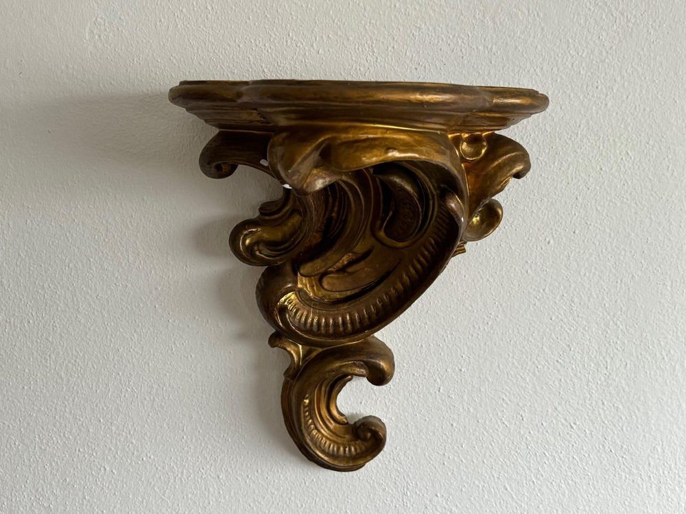 Small Baroque Style Gilt Plaster Wall Shelf, 1950s for sale at Pamono