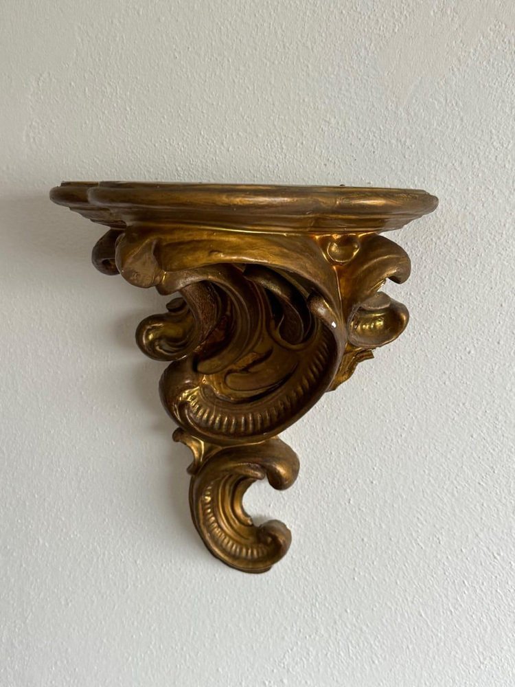 Small Baroque Style Gilt Plaster Wall Shelf, 1950s for sale at Pamono