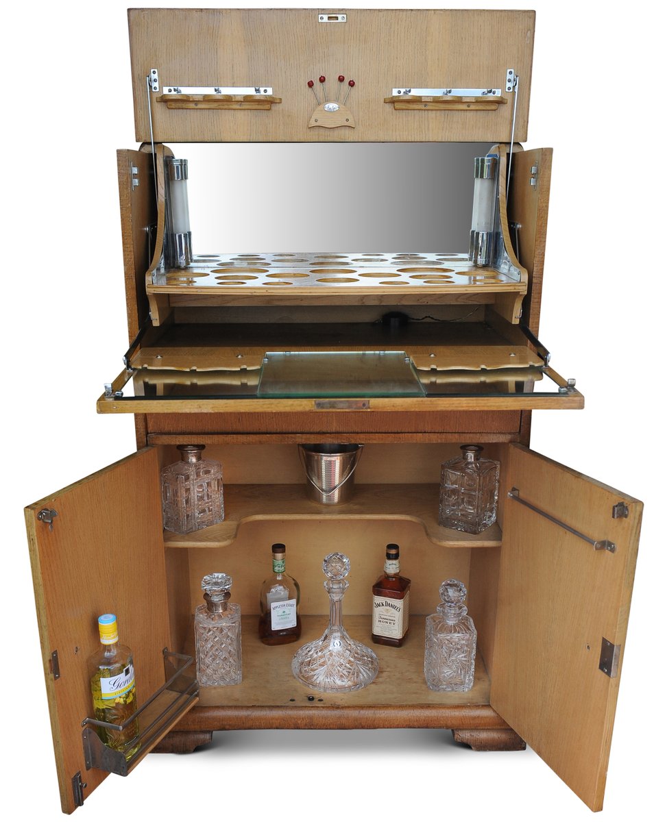 Art Deco Cocktail Cabinet with Two Fitted Chrome Lights by Al-Wyn for ...