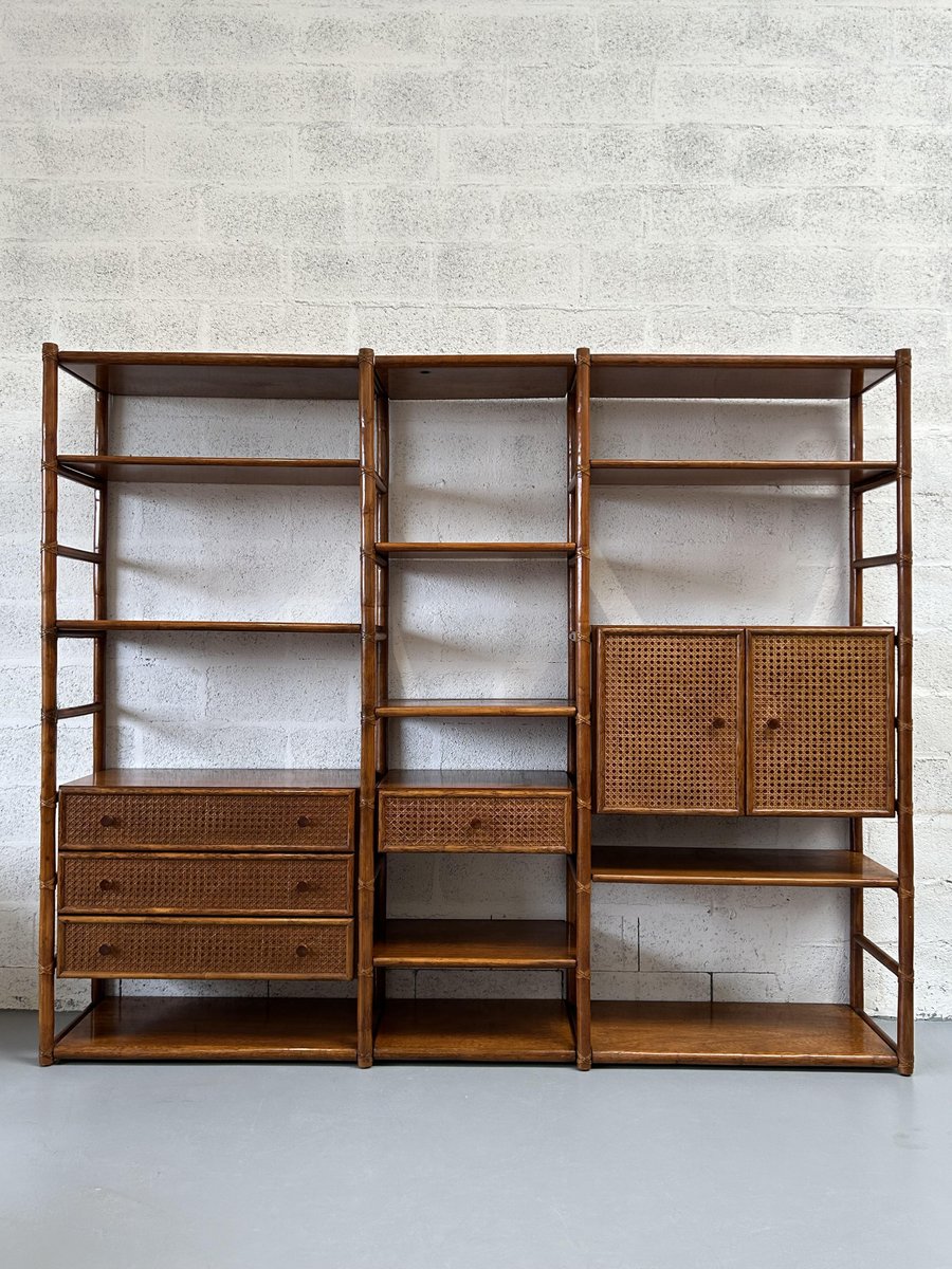 Vintage Modular Rattan Bookcase for sale at Pamono