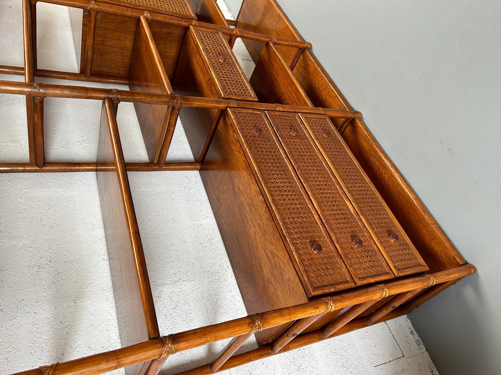 Vintage Modular Rattan Bookcase for sale at Pamono